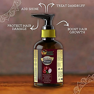 Onion Shampoo for Hair Growth – Enriched with Caffeine, Curry Leaf & Indian Alkanet Root – Controls Hair Fall & Dandruff – Onion Shampoo and Conditioner Alternative – 6.76 fl oz by Herbs Botanica