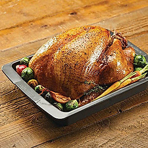 Farberware Bakeware Nonstick Roasting Pan/Roaster with U-Rack, 14.75 Inch x 10.75 Inch - Gray