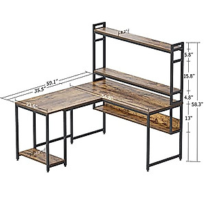 CubiCubi L Shaped Desk with Hutch and Storage Shelves, 59.1 Inch Corner Desk with Bookshelf, Computer Office Workstation for Home Office, Rustic Brown