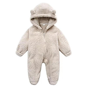 UVIPC Newborn Baby Fleece Footie Snowsuit Winter Onesie Cartoon Bear Warm Hooded Outfits for Girls Boys