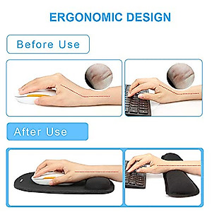 TECKNET Keyboard Wrist Rest and Mouse Pad with Wrist Support, Memory Foam Set for Computer/Laptop/Mac, Lightweight for Easy Typing & Pain Relief Ergonomic Mousepad (Black)