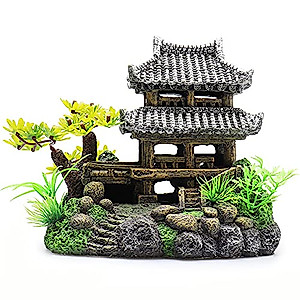 IBWell Classical Large Chinese Building Resin Aquarium Castle Decorations Fish Tank Ornaments