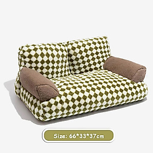 EZOPII Pet Couch Sofa, Checkers Plaid Washable Cat Beds for Medium Small Dogs & Cats - Durable Plush Cat Couch Pet Sofa - Soft Anti-Slip (Green Plaid)