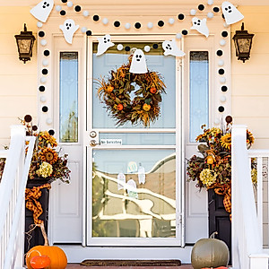 3 Pieces Halloween Ghost Pom Pom Ball Garlands Halloween Theme Banner Black and White Felt Ball Halloween Ghost Hanging Decorations for Haunted Houses Doorways Indoor Outdoor Home Mantel Decorations