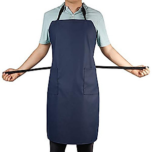 Waterproof Rubber Vinyl Apron W/ 2 Pockets - Lab Apron for DishWashing,Grooming Blue
