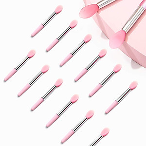 Spove 12pcs Silicone Lip Brush Makeup Eyebrow Lipstick Brushes Applicator Cosmetic Brush Set Silicone Brushes Wands Fit Balm Mask Oil Pink