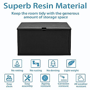 SUNCROWN 120 Gallon Outdoor Storage Box Waterproof Resin Storage Bench Deck Box with Handles for Patio Furniture Cushions, Toys and Garden Tools, Black