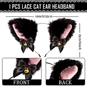 Whaline Black Cat Ear Headband with Bell Heart Chocker Necklace Girl Plush Furry Cat Ear Hair Band for Girl Women Adult Cosplay Party Fancy Dress Halloween Drama, 2Pcs