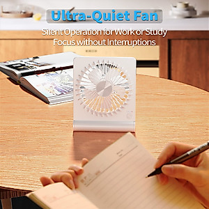 JOSTRY Mini Desk Fan with Strong Airflow,Portable Personal Fan Rechargeable,3 Speed Adjustable Desktop Fan Ultra Quiet USB Fan for Office Bedroom Camping Traveling (White)