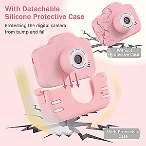 Wennzy Mini Cartoon Kids Digital Camera 1080P Digital Video Camera for Kids Dual Lens 2.0 Inch IPS Screen 4X Zoom Built-in Battery, Perfect Birthday for Boys Girls
