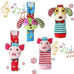 FunsLane Baby Rattle, Baby Wrist Rattles and Foot Finder Socks Toy Set, Educational Development Soft Animal Toy Shower Gift, Easter Egg Fillers