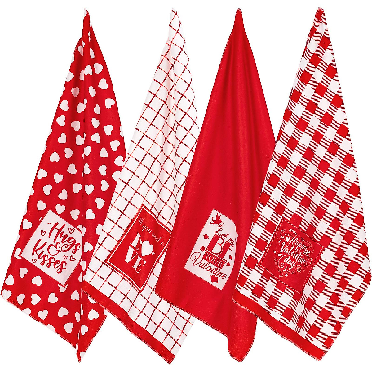 Whaline Valentine's Day Kitchen Towel Red White Dish Towel Heart Love Plaid Dishcloth Large Tea Towel Decorative Holiday Cloth Towel for Valentine's Day Home Kitchen Coking Baking, 4 Designs, 28 x 18
