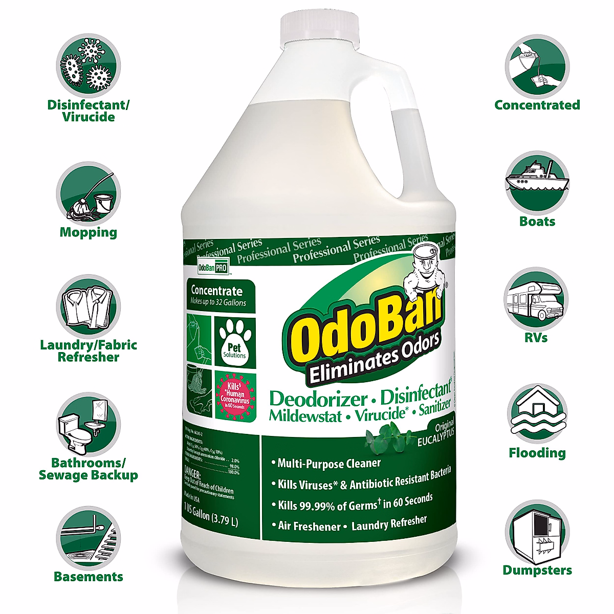 OdoBan Professional Disinfectant and Odor Eliminator Concentrate, 1 Gallon, Original Eucalyptus Scent