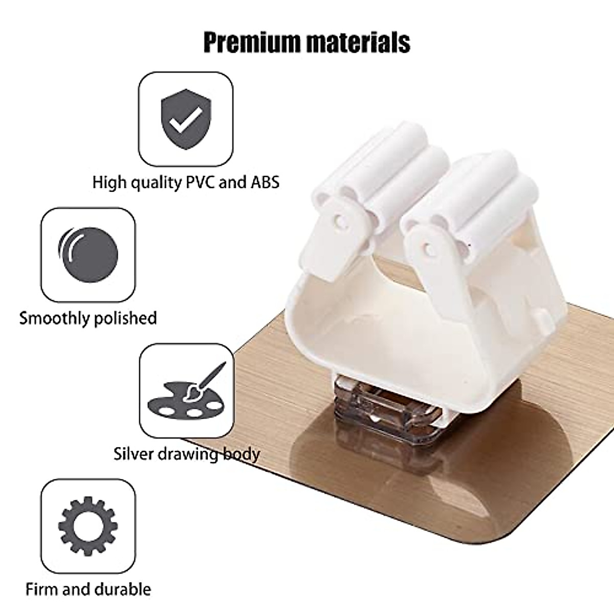 Self-Adhesive Mop Holder,Broom Wall Mounted Rack,Sweeper Gripper Hanger,Cleaning Tools Sticker Hook,Bathroom/Kitchen/Toilet/Garage/Garden Organization Gadget,No Drilling/Strong Bearing/Anti-Slip(4pcs)