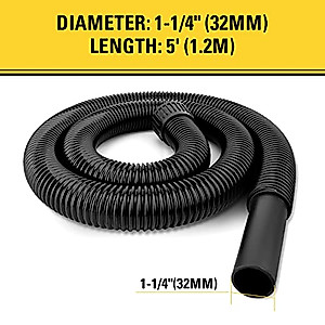 Stanley 25-1204 Wet Dry Vacuum Hose 1-1/4 inch, 5 Feet, Fit for 2.5-5 Gallon Shop Vacuums, Compatible with Stanley SL18130P, SL18129