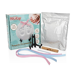 Nuby Baby Keepsake Ornament Hand & Footprint Clay Casting Kit with Easel Plus Blue & Pink Ribbons for Newborn Girls & Boys