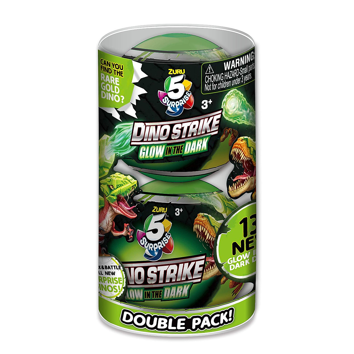 5 Surprise Dino Strike Surprise Mystery Battling Collectible Dinos by ZURU (2 Pack) Glow in The Dark,Gold