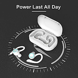 APEKX True Wireless Earphones with Charging Case IPX 7 Waterproof Over Ear Bluetooth Headphones Built-in Mic Deep Bass Headset for Sport Running - White