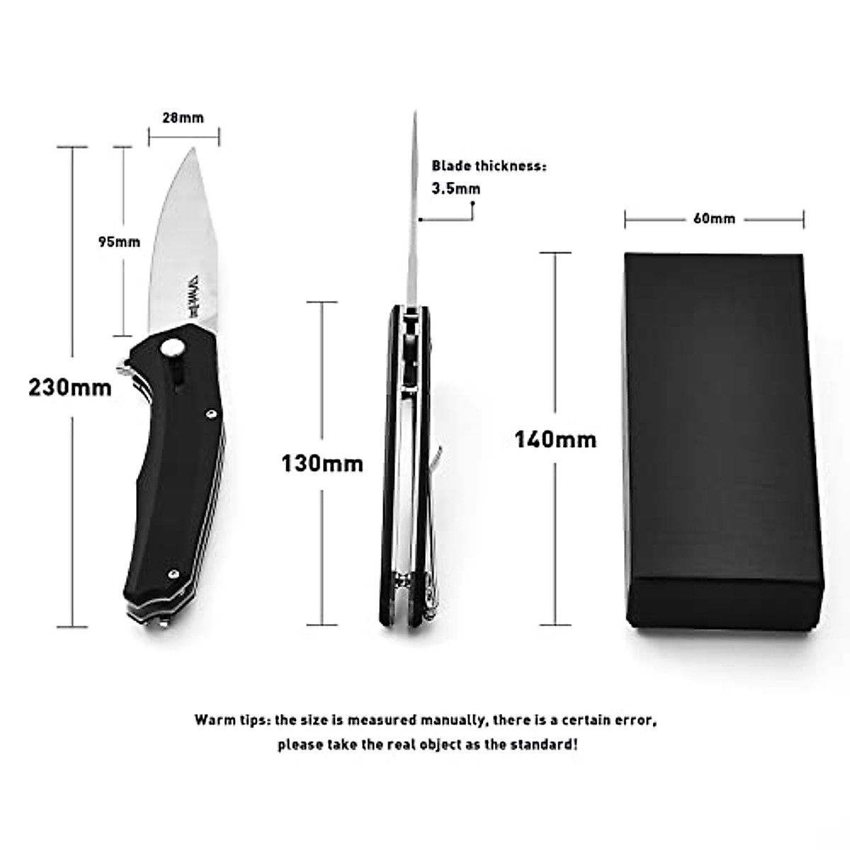 Viwki Pocket Folding Knife, 3.54" inch 8CR14MOV Stainless Steel Blade with G10 Handle and Button Lock for Outdoor Tactical Survival Hunting and EDC 3.7 oz