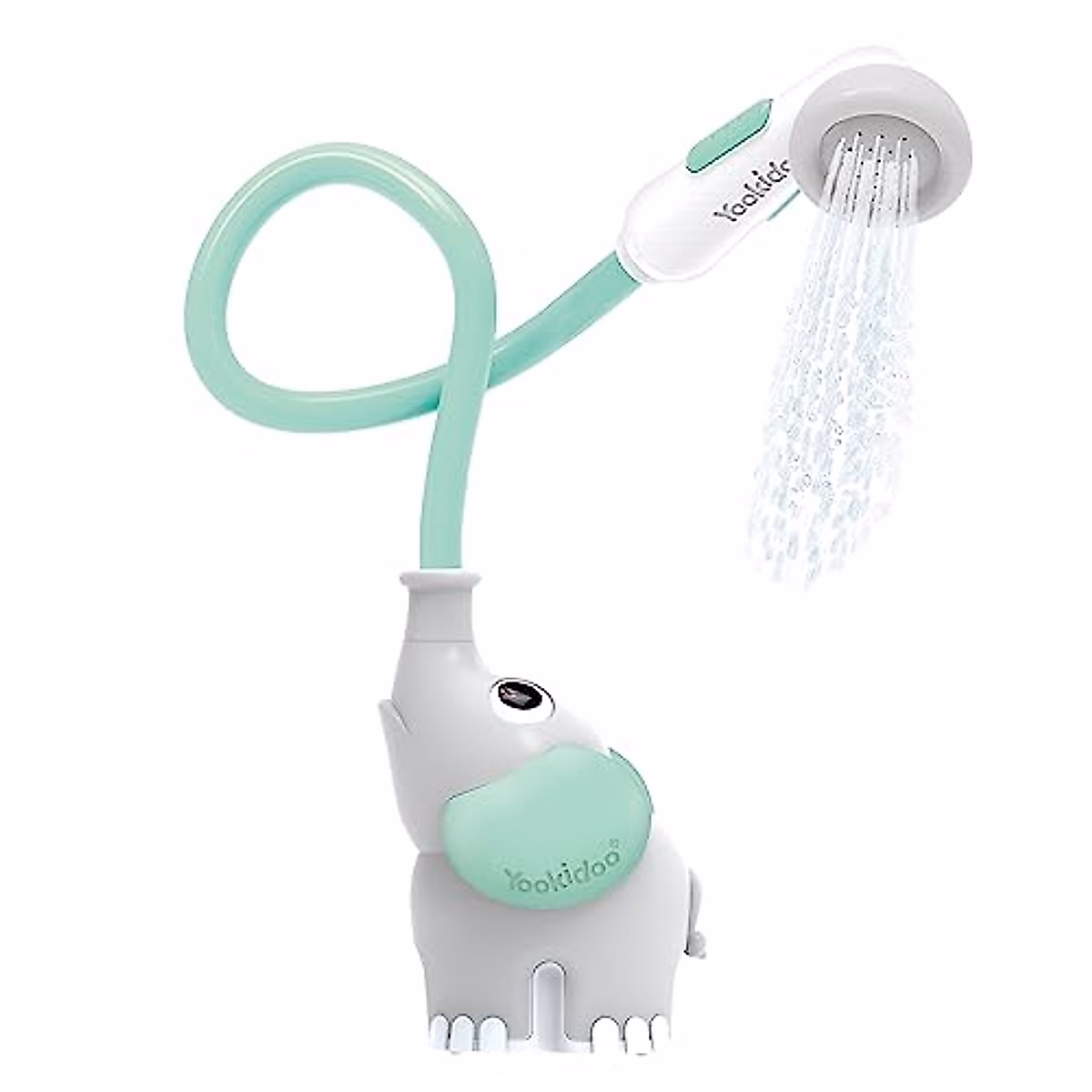 Yookidoo Baby Bath Shower Head - Elephant Water Pump with Trunk Spout Rinser - Control Water Flow from 2 Elephant Trunk Knobs for Maximum Fun in Tub or Sink for Newborn Babies (Turquoise)