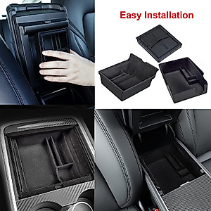 3PCS Center Console Organizer Tray Flocked Designed For Tesla Model Y Accessories 2024 2021-2023,Tesla Model 3 2021-2023 Accessories Armrest Hidden Drawer Storage Box[Not Compatible with Model 3 2024]