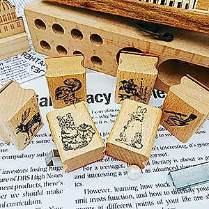 15pcs Wooden Rubber Stamps Animals and Plants Patterns Stamps Set for DIY Craft Card Scrapbooking Supplies
