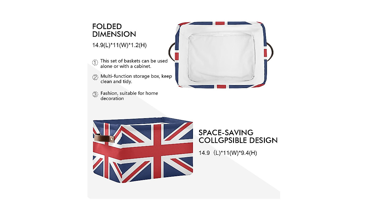 TropicalLife UK Flag Storage Bin - Foldable Canvas Organizer