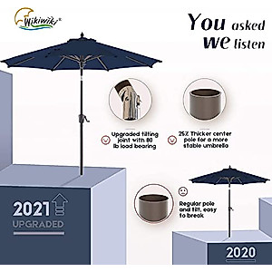 wikiwiki Olefin 9 FT Market Umbrella Patio Outdoor Table Umbrellas with 3-Year Nonfading Olefin Canopy and Push Button Tilt for Garden, Lawn, Backyard & Pool, Navy Blue