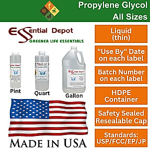 Propylene Glycol - USP - Kosher - Food Grade - USP - Kosher - 8 lb 9 oz net wt in a 1 Gallon Safety Sealed HDPE Container with resealable Cap
