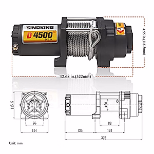 SINOKING 4500lb 12V UTV/ATV Winch with 1/4”x 32ft Rope, Wired and Wireless Control