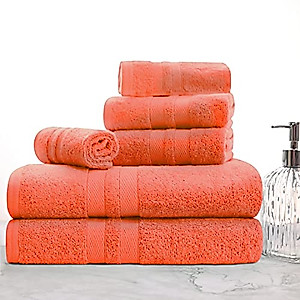 Superior Ultra-Soft 6-Piece Cotton Towel Set, Includes 2 Bath Towels, 2 Hand Towels, and 2 Washcloths for Bathroom, Guest Room, Quick Dry, Daily Use Home Essential Towels - Tangerine