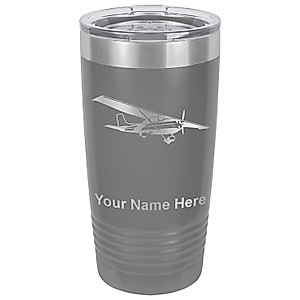 LaserGram 20oz Vacuum Insulated Tumbler Mug, High Wing Airplane, Personalized Engraving Included (Gray)