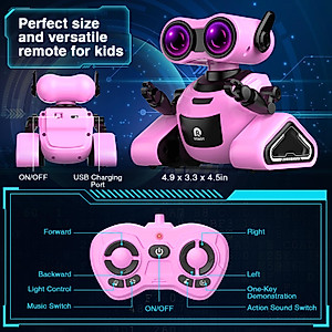 Yerloa Girls Robot Toys with 3D Stickers for 3-5, Baby Easter Toys Remote Control Robot Toy for Kids with Music and 4 Color LED Eyes, Singing, Dancing, Birthday for Boys Girls Aged 3 4 5 6 7 Year Old
