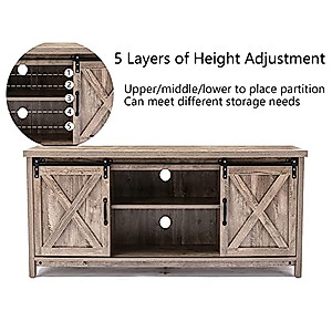 Vinctik 6&Fox 58In Farmhouse Entertainment Center,Rustic TV Stand for up to 65 inch TV,Farmhouse TV Stand with Wood Sliding Barn Door ,Adjustable Storage Shelf,Media TV Table