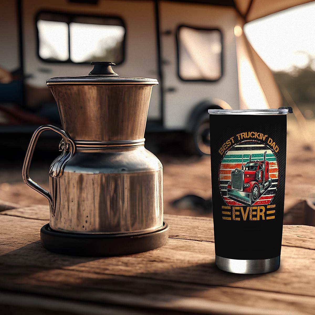 20oz Best Trucking Dad Tumbler, Truck, Trucker Gifts for Dad, Parent, Grandpa, Father Gifts, Coffee Thermos for Men, Stainless Steel Double Wall Vacuum Insulated Coffee Mug, Travel Cup with Lid