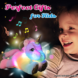 Cuteoy Musical Plush Unicorn Stuffed Animal Glowing LED Light-up Nightlight Toys Singing Lullabies Birthday Christmas Plushies Gifts for Kids Boys Girls,13"