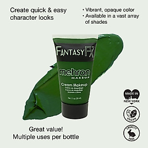 Mehron Makeup Fantasy FX Cream Makeup | Water Based | Halloween | Kelly Green Face Paint & Body Paint For Adults 1 fl oz (30ml) (KELLY GREEN)