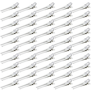 Ryalan 1.8 Inches Profession Hairdressing Double Prong Pin Curl Setting Section Hair Clips Metal Alligator Clips Silver Hairpins for Styling and Haircut (50 Pcs, Silver)