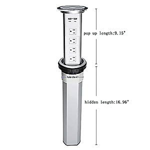 Kungfuking Intelligent Motorised Pop Up Socket Surge Protector Power Strip Retractable Power Strip with Dual USB Charging Stations for Kitchen Counter, Conference Room (White)