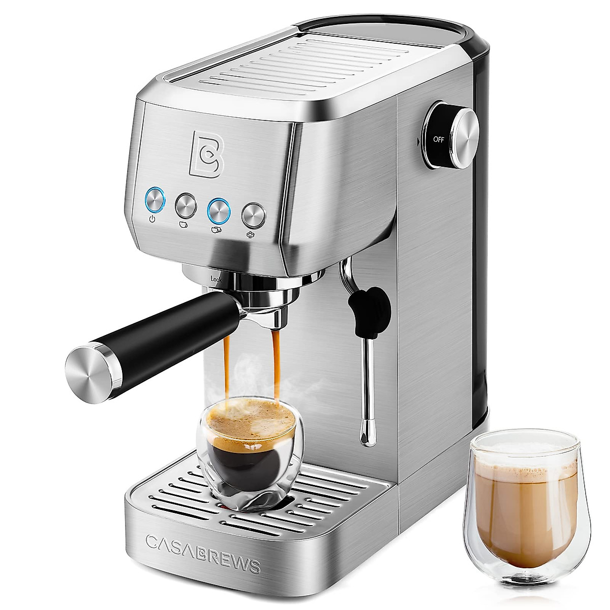 CASABREWS Professional Espresso Maker Cappuccino Machine with Steam Milk Frother & 51mm Bottomless Portafilter with Filter Basket and Puck Screen
