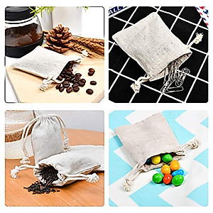 calary 100pcs Double Canvas Drawstring Bag Cotton Pouch Gift Sachet Bags Muslin Bag Reusable Tea Bag 2.75x4 Inch