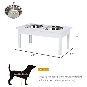 PawHut 23" Wooden Heavy Duty Dog Food Bowls Pet Elevated Feeding Station -White