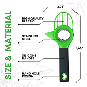 3 in 1 Avocado Slicing Tool – Avocado Cutter with Grip Handle for Fruit and Vegetables Avocado Slicer Splitter Pitter and Cutter with Comfort Handle Avocado Knife Tool for Kitchen Food Vegetable