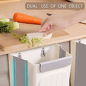 AMANGSCO Kitchen Garbage Can 2 Pcs, 2.9 Gallon Small Hanging Trash Can, Collapsible Kitchen Trash Can, Plastic Trash Bin for Kitchen Under Sink, Office Desk Countertop, Bathroom, Bedroom