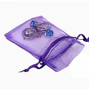 Boshen 100/200PCS Organza Gift Candy Sheer Bags Mesh Jewelry Pouches Drawstring Bulk for Wedding Party Favors Christmas (3" X 4"(100PCS), Purple)