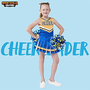 Spooktacular Creations Girl Blue Cheerleader Costume, Halloween Cute Cheer Uniform Outfit with Accessories for Halloween High School Cheerleader Dress Up Costume-M
