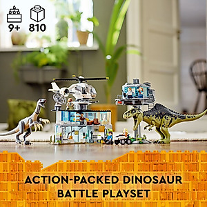 LEGO Jurassic World Giganotosaurus & Therizinosaurus Attack 76949 with 2 Dinosaur Toy Figures, ATV Car, Helicopter & Garage, Gifts for Kids, Boys and Girls