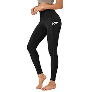 ODODOS Women's High Waisted Full Length Yoga Leggings with Pockets, 28" Inseam Tummy Control Non See Through Workout Athletic Running Yoga Pants, Plus Size, Black, XX-Large