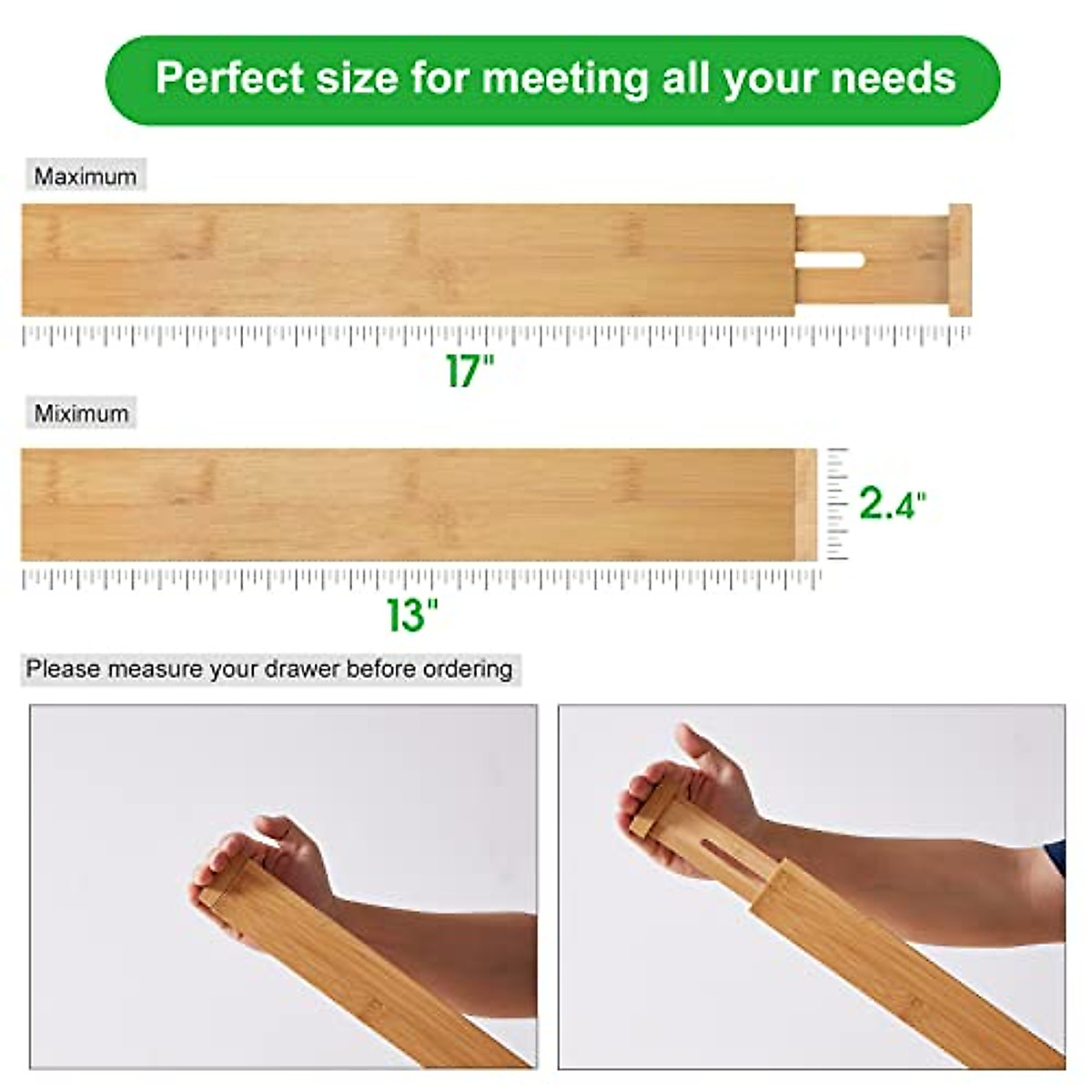 BMOSU 8 Pack Drawer Dividers kitchen Utensils Organizers Bamboo Drawers Divider Adjustable Expandable Drawer Divider Separators Spring (13-17IN