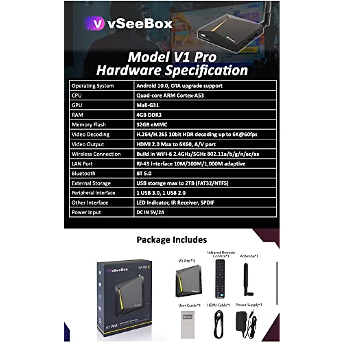 vSeeBox V1 Pro with Backlit 4GB RAM + 32GB ROM Free HIGH Speed 18GBPS HDMI 2.0/UPS 2nd Day Air®